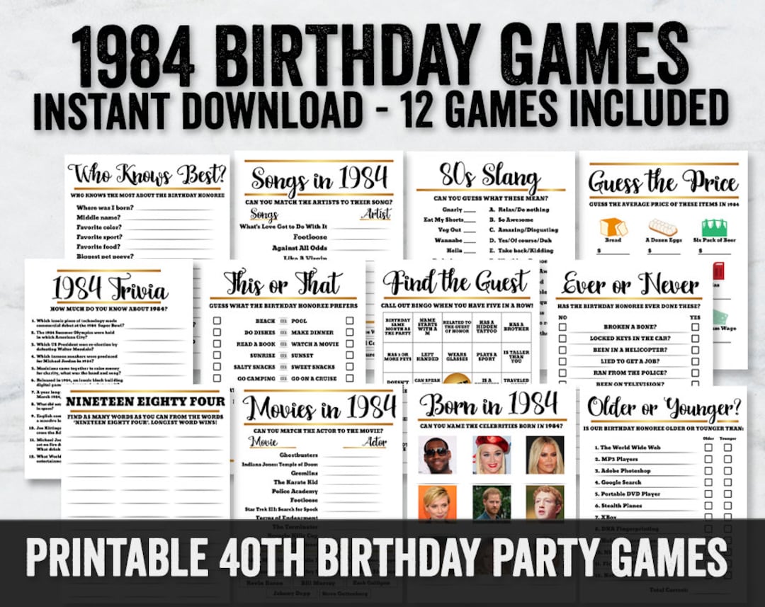 Printable 40th Birthday Party Games, Fortieth Party Birthday Games ...