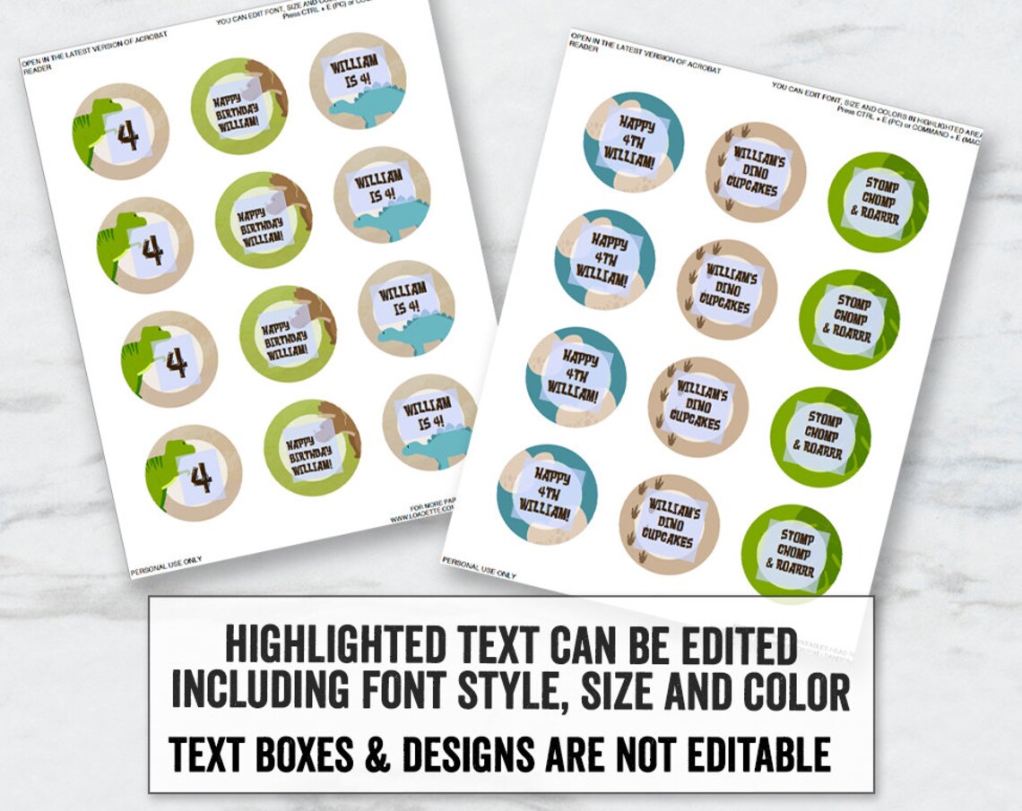 Dinosaur Cupcake Toppers and Wrapper Printables Editable Dino - Etsy