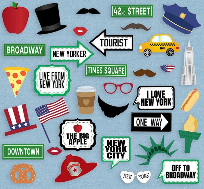35 New York Photo Props, New York Party Photo Booth Props, I Love Ny ...