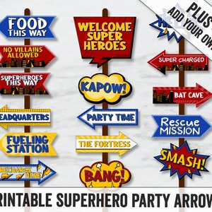 Printable Superhero Arrows, Fun Superhero Party Arrow Signs, Comic Book ...