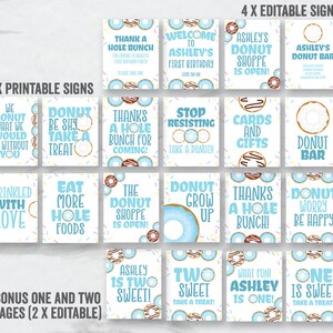 Blue Printable Donut Party Signs, Printable Donut Party Signs, Editable ...
