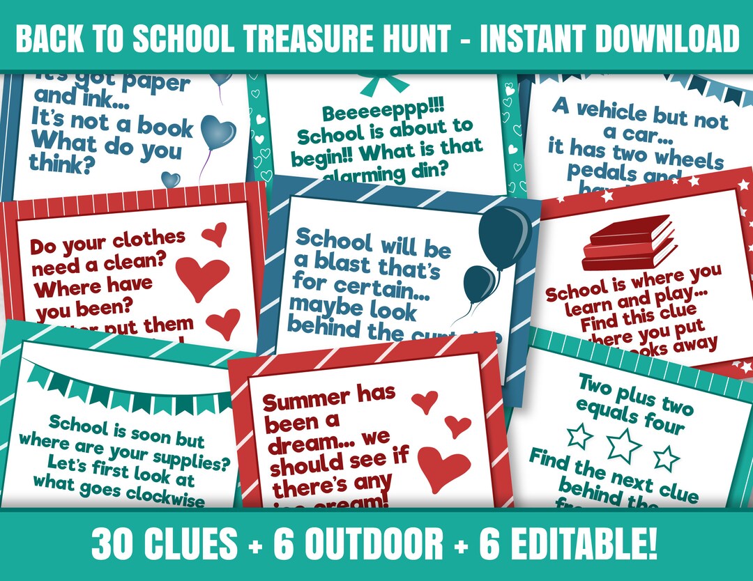 Printable Back to School Treasure Hunt, Back to School Printable Kid ...
