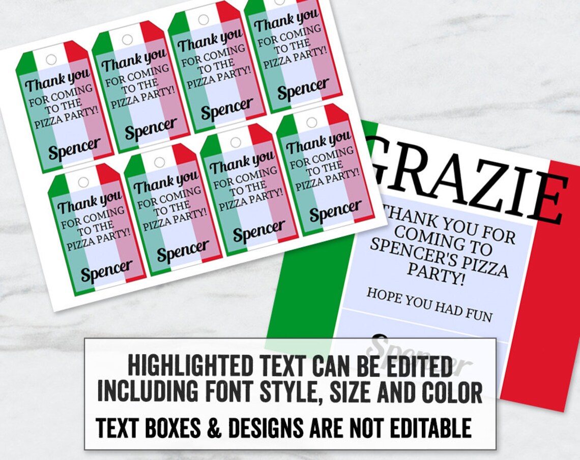 Printable Italian Flag Party Tags, Editable Thank You Tags, Italy Party ...