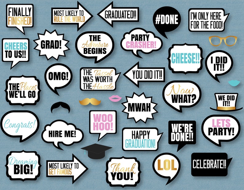 35 Graduation Photo Booth Prop Printables Graduation Party - Etsy