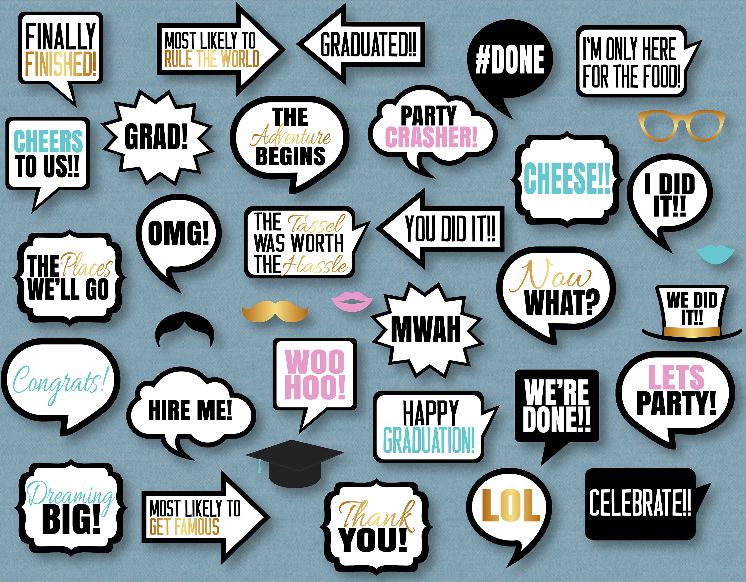 35 Graduation Photo Booth Prop Printables Graduation Party - Etsy