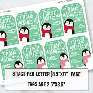 Printable Penguin Gift Tags, Editable Christmas Thank You Tags, Teacher ...