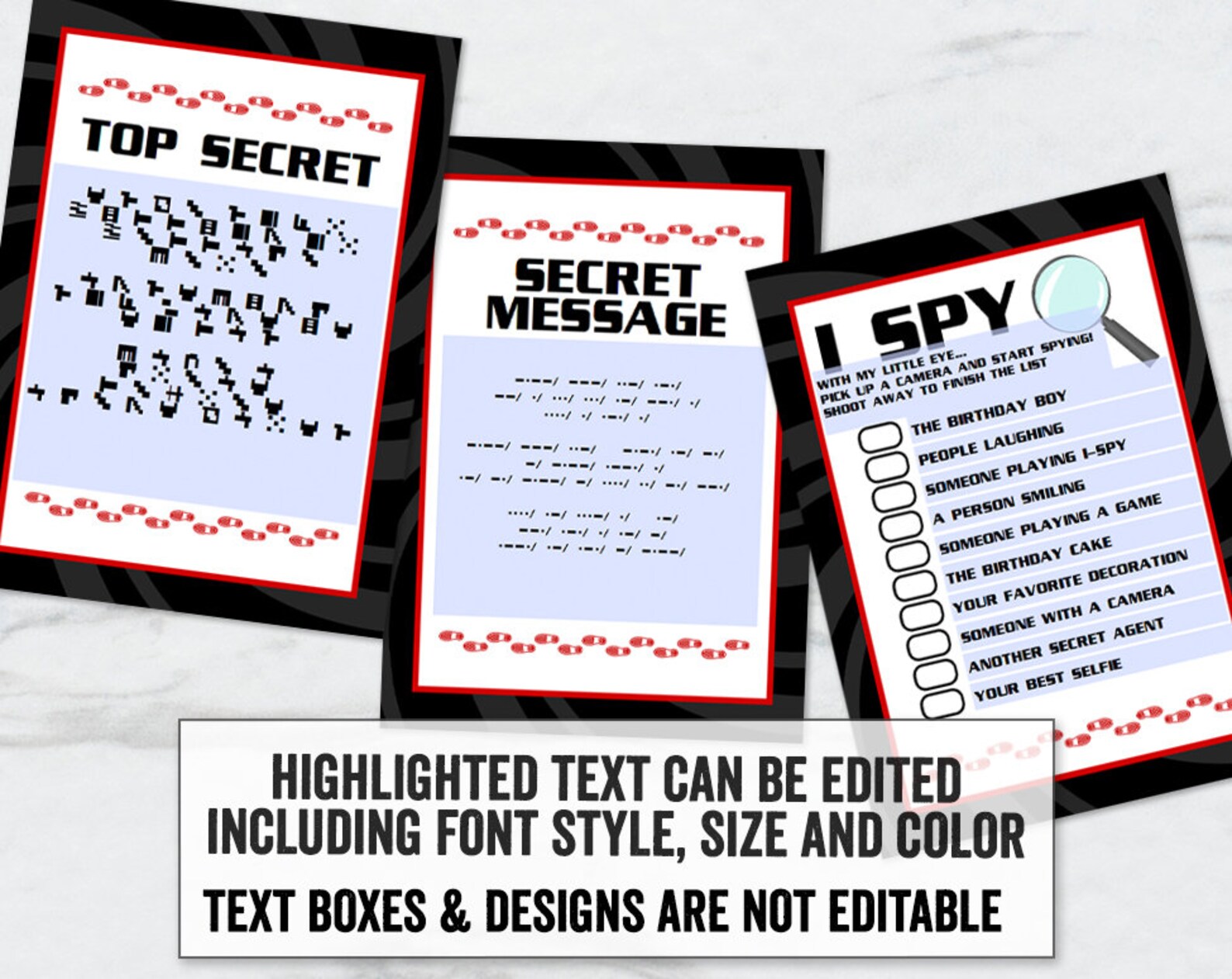 Editable Spy Games Printable Spy Party add your own text | Etsy