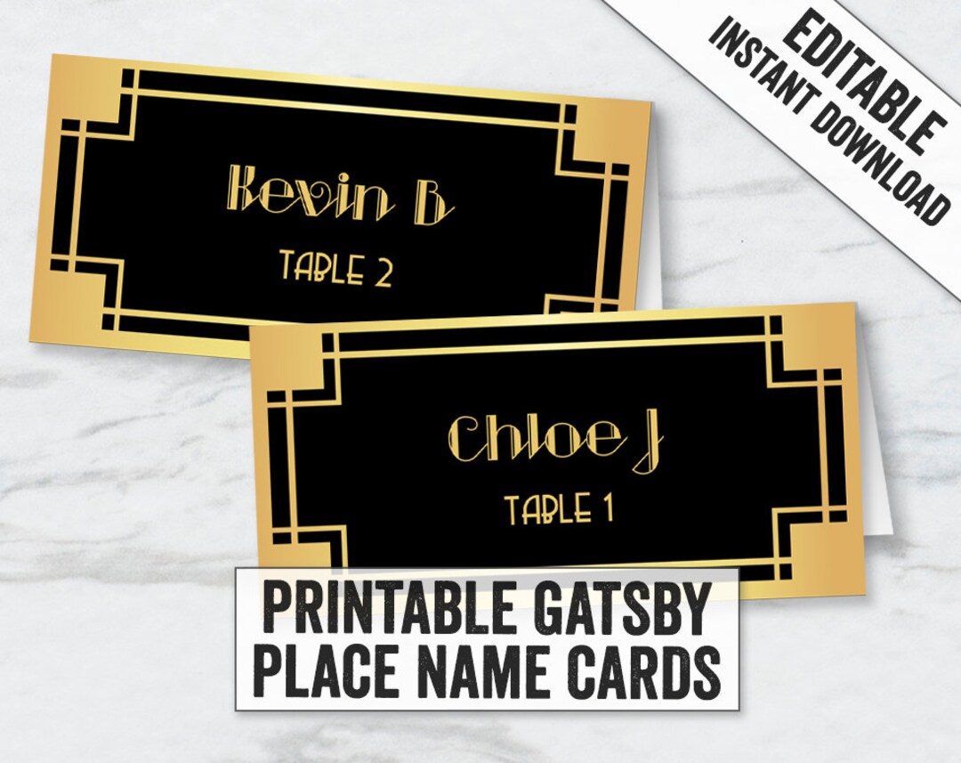 Printable Gatsby Theme Place Card, Editable Twenties Party Place Cards ...
