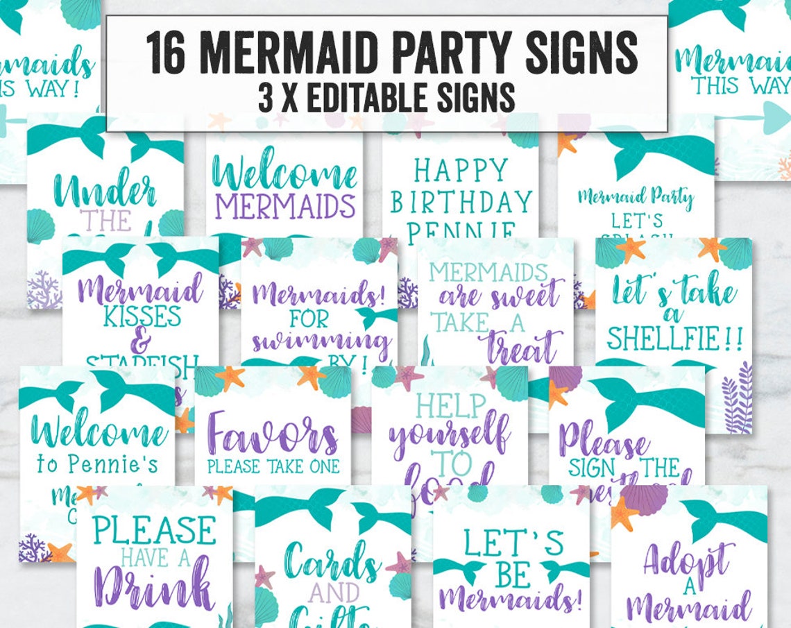 Printable Mermaid Party Signs Mermaid Party Printables | Etsy
