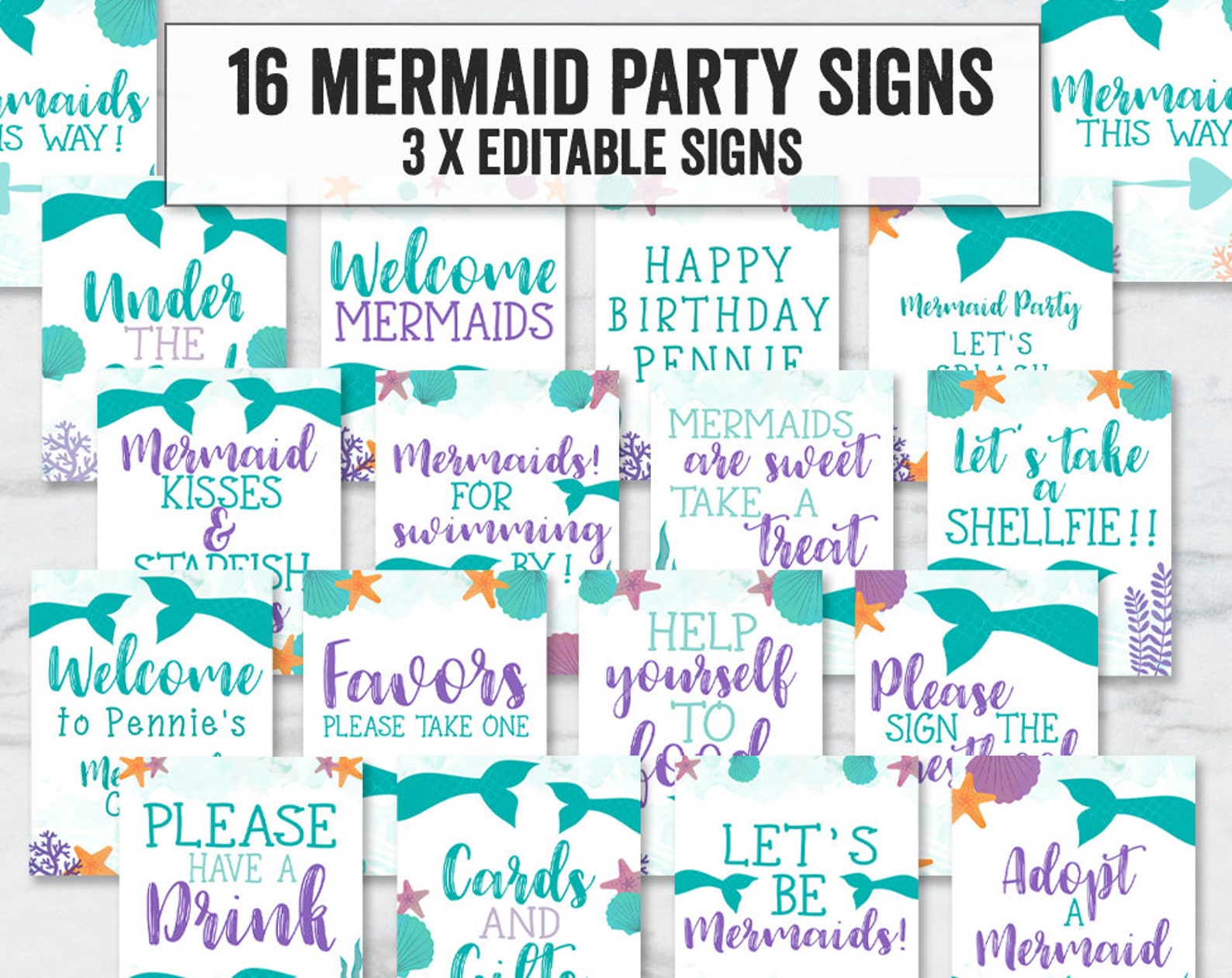 Printable Mermaid Party Signs Mermaid Party Printables | Etsy