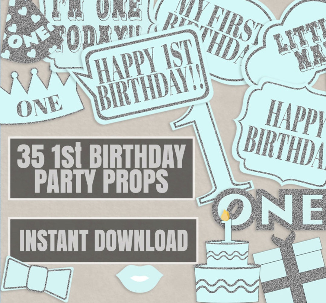 35 Boy's First Birthday Party Props, 1st Birthday Photo Props, Boy's ...