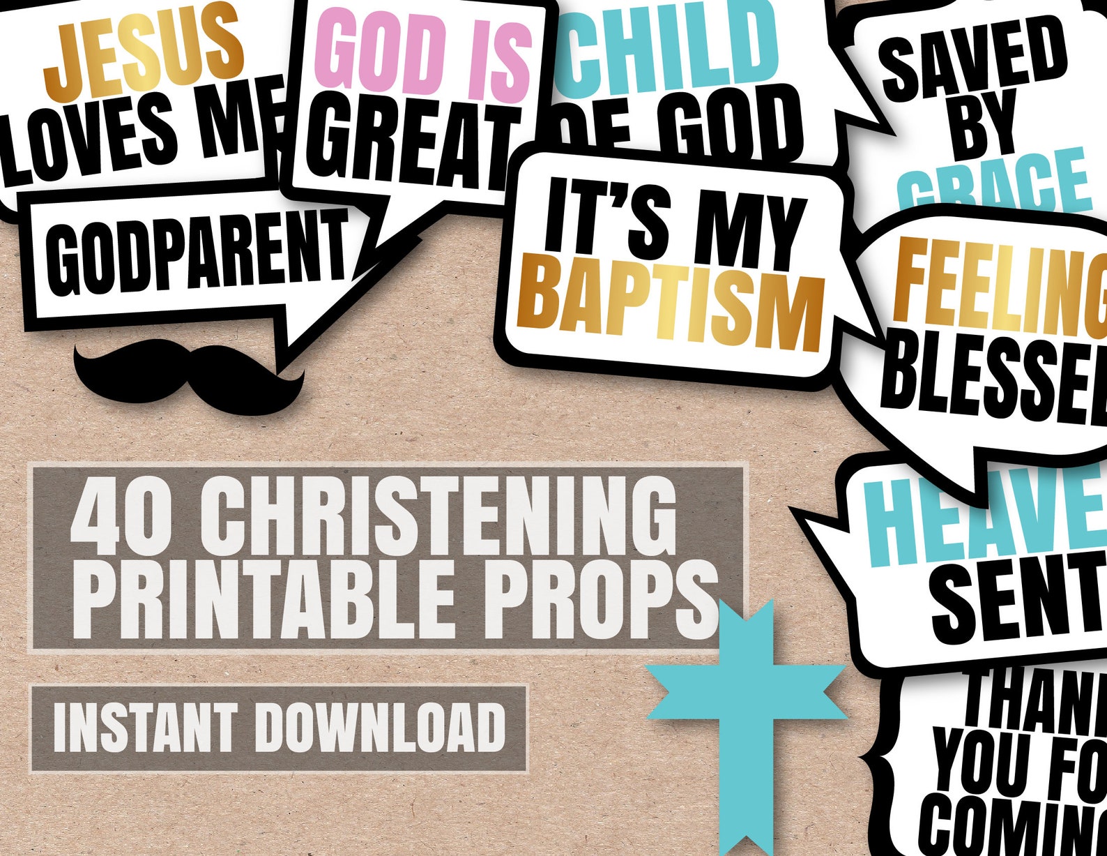 40 Christening Photo Booth Props, Props for Christening, Baby Baptism ...