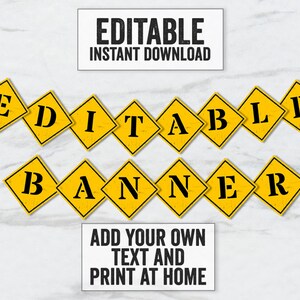 Construction Banner Printable, Editable Construction Party Bunting, Any ...