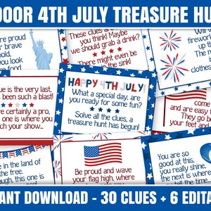 Printable 4th July Treasure Hunt Clues, Indoor Printable Independence ...