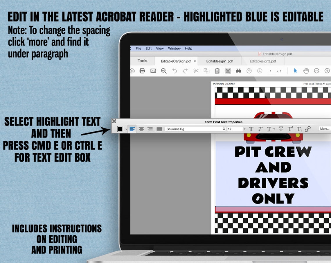 Racing Driver Printable Party Signs Editable Race Car Party - Etsy