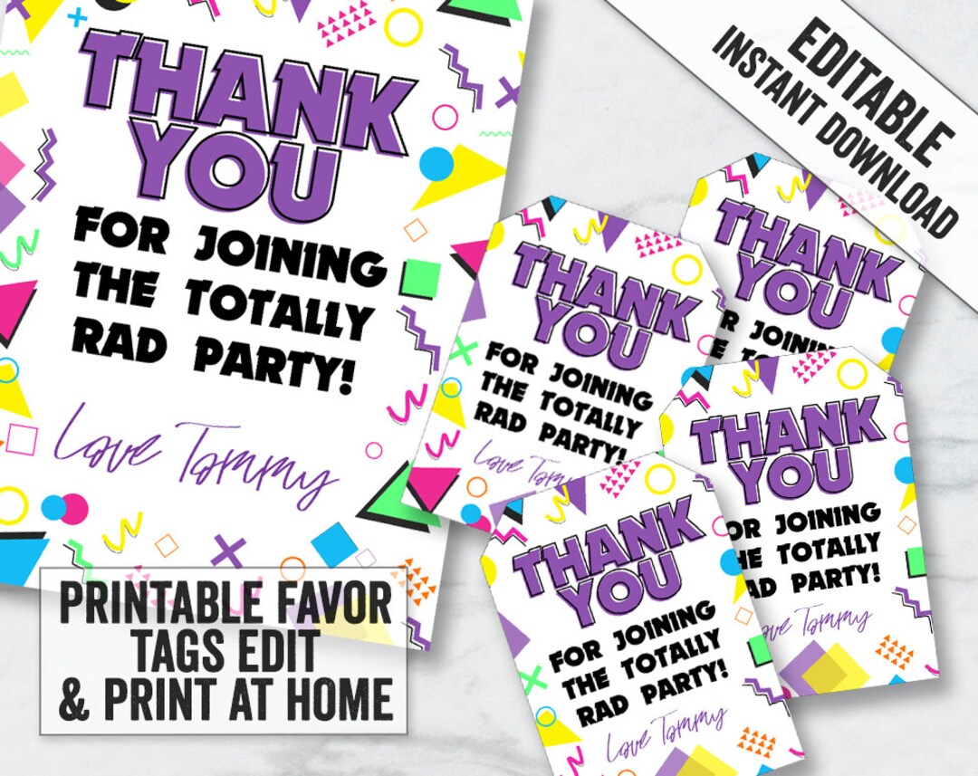 Retro Eighties Tags Printables for Party Decor, Editable 80s Party ...