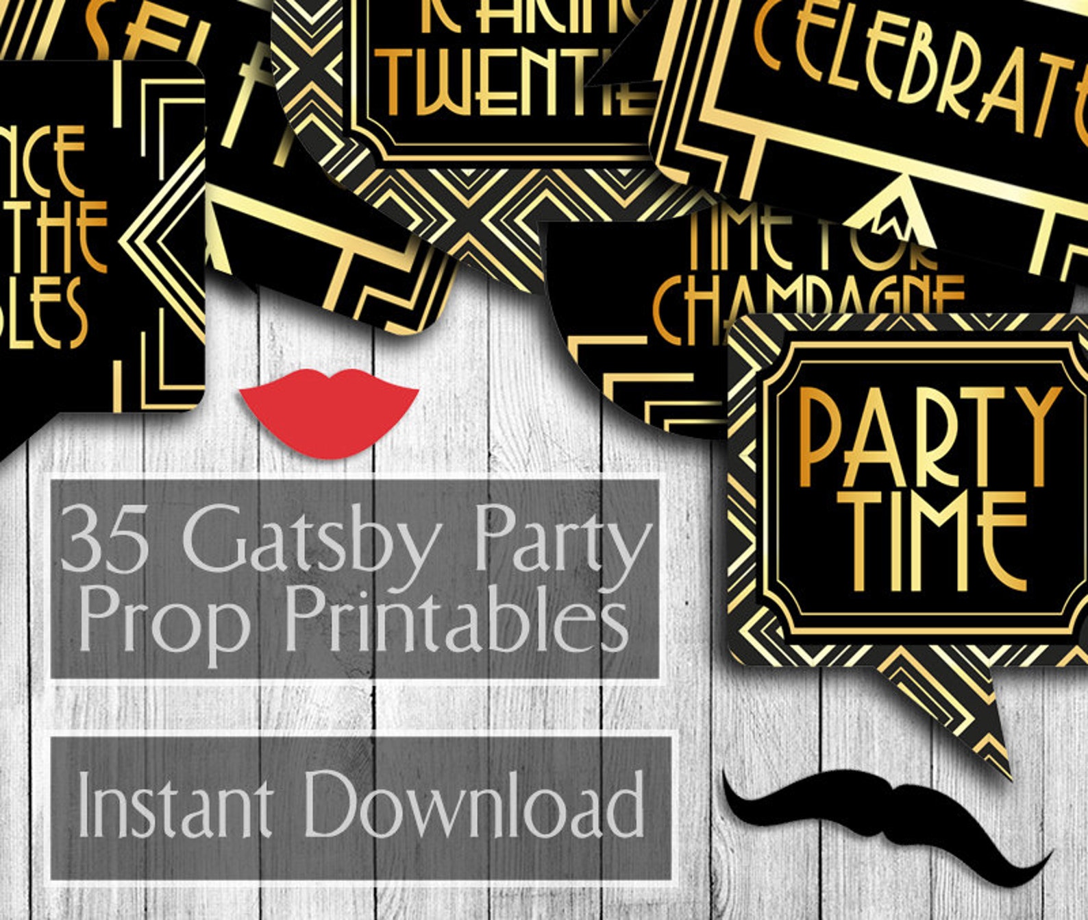 35 1920s Party Props Gatsby Printable photobooth props art | Etsy