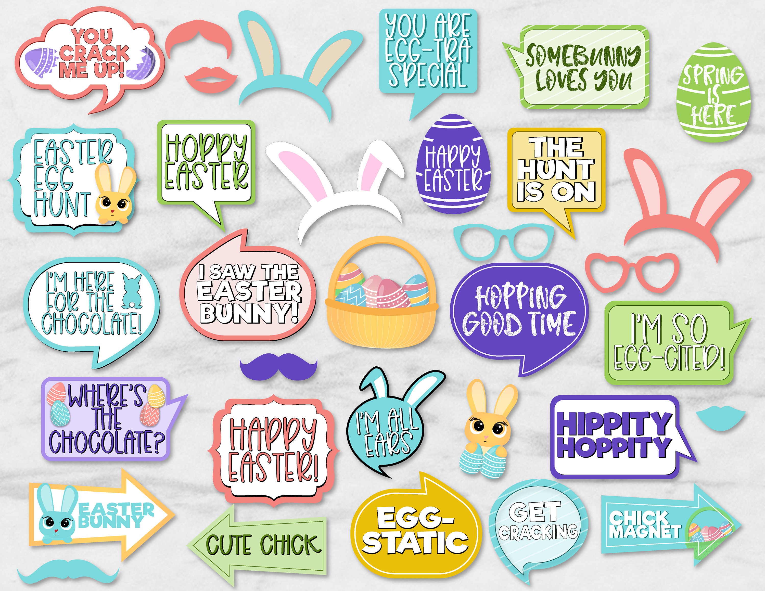 Easter Printable Photobooth Props, Printable Easter Egg Hunt Decor ...