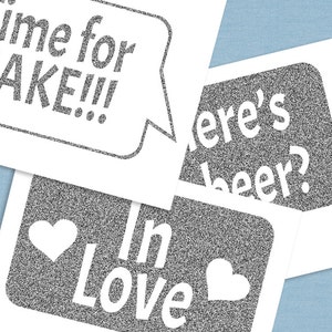 35 Glitter Wedding Photo Booth Props, Silver Printable Photobooth ...