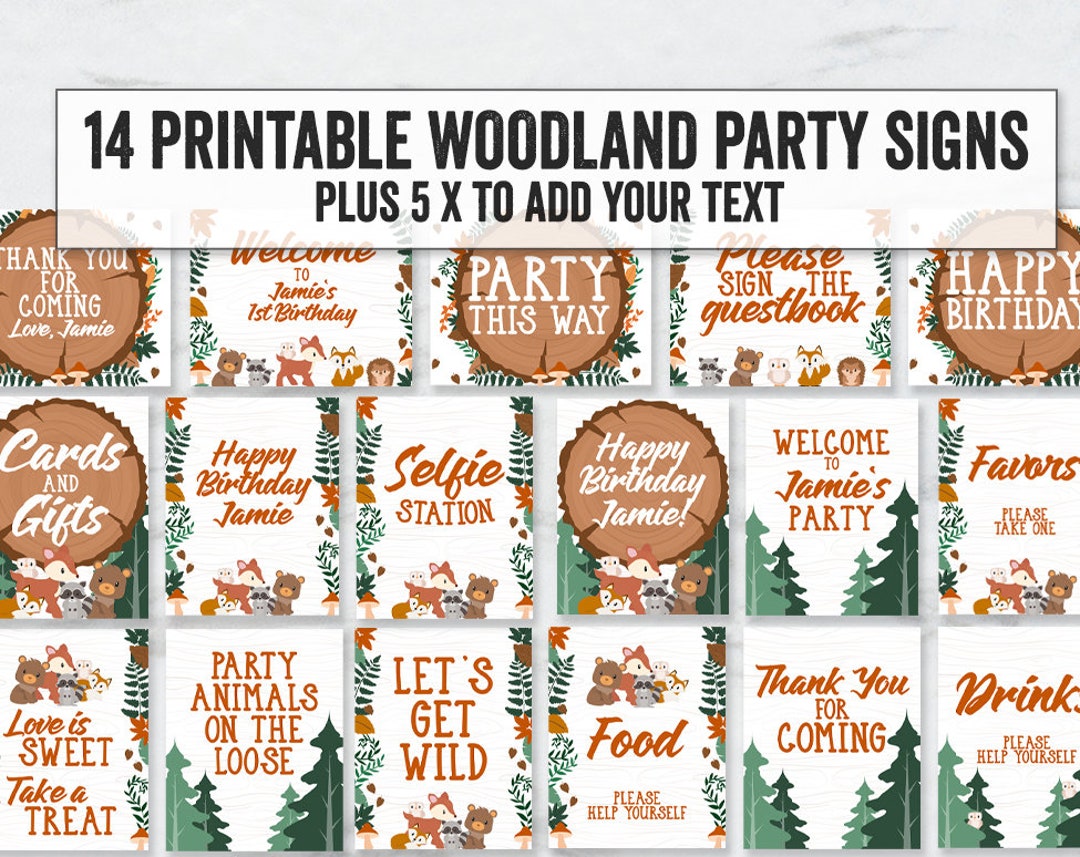 Printable Forest Party Signs, Editable Woodland Theme Set, Printable ...