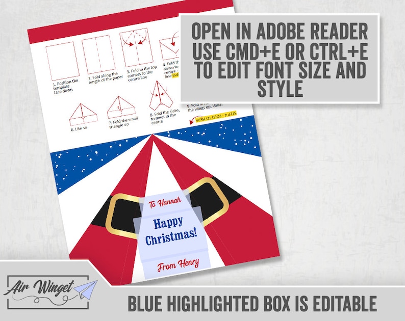 Printable Paper Plane Christmas Santa Template Editable - Etsy