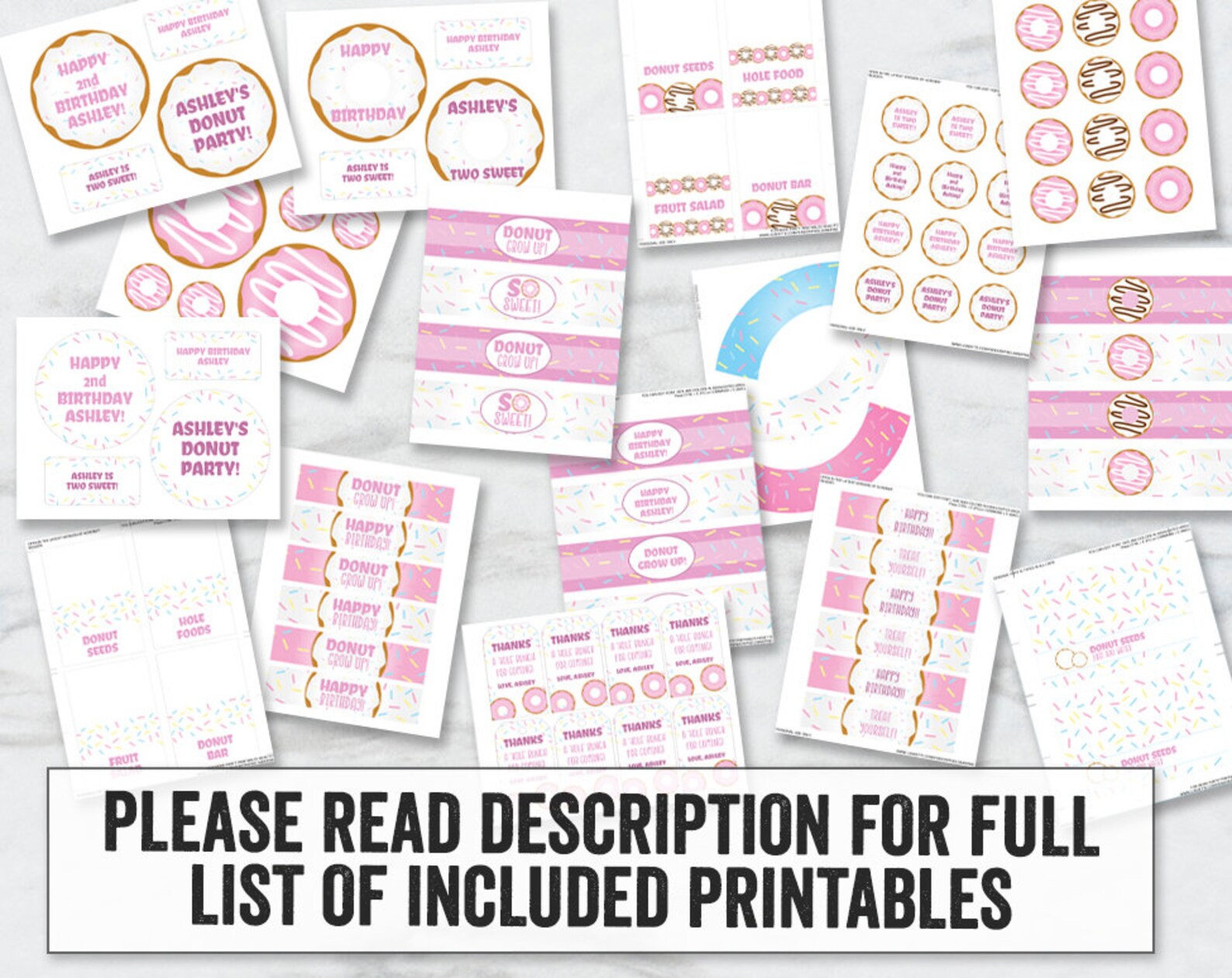 Editable Donut Party Bundle Printable Pink Donut Birthday - Etsy UK