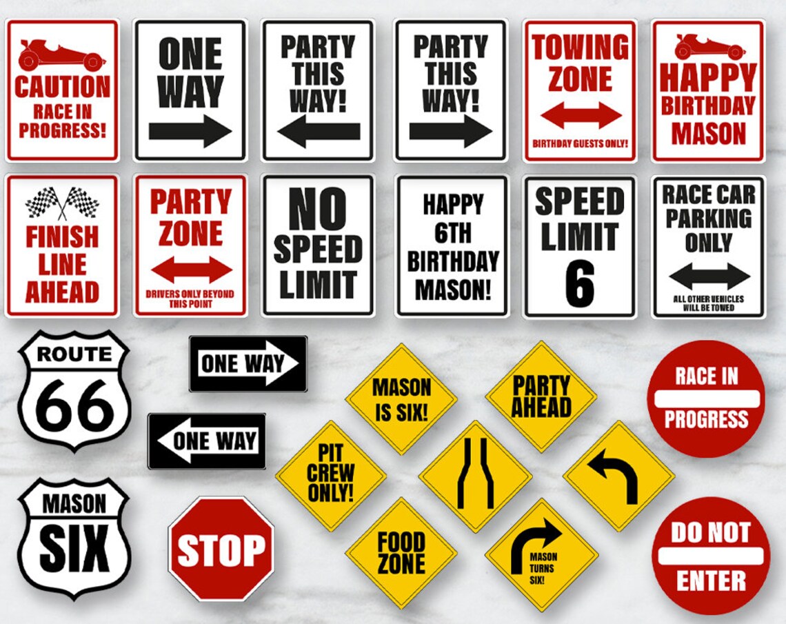 Racing Car Party Signs Printable Editable Red Race Car Road | Etsy Canada