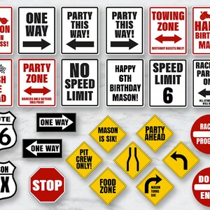 Racing Car Party Signs Printable, Editable Red Race Car Road Signs ...