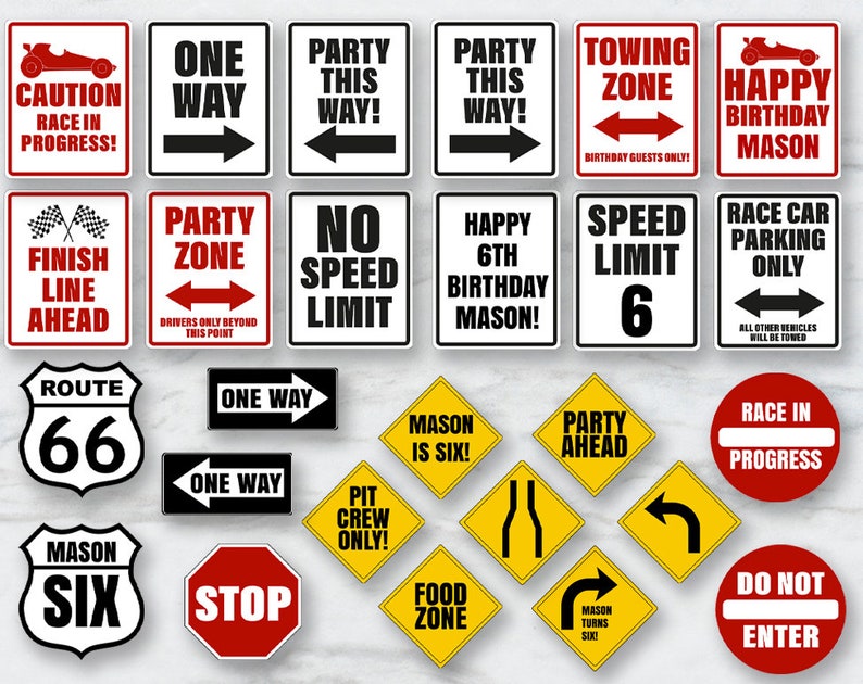 Racing Car Party Signs Printable Editable Red Race Car Road - Etsy