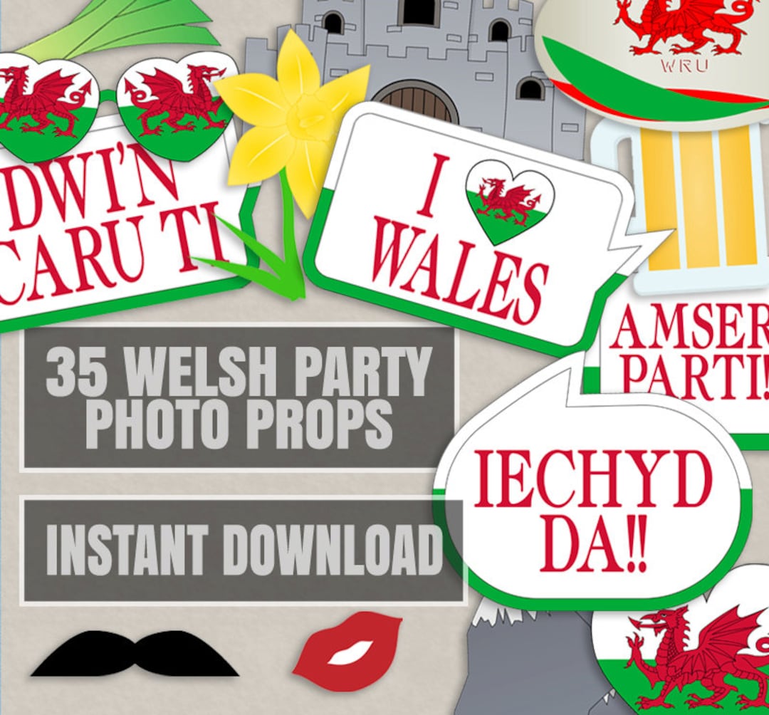 35 Welsh Party Photo Booth Props, Wales Party Props, Love Wales Party ...