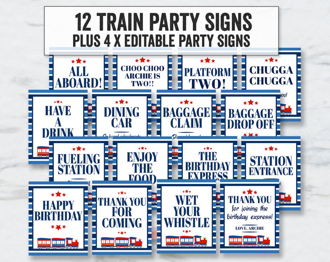 Printable Train Party Signs, Editable Train Party Signs to Add Your Own ...
