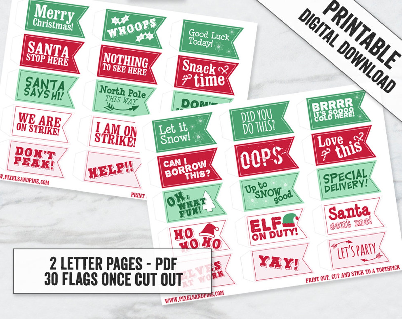 Printable Christmas Elf Flags, Christmas Mini Banners for Elves, Elf ...