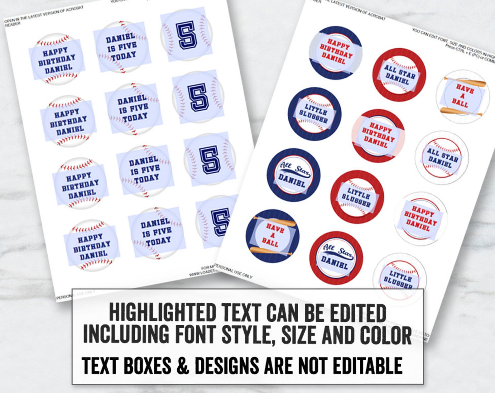 Baseball Cupcake Toppers and Wrapper Printables, Editable Baseball ...