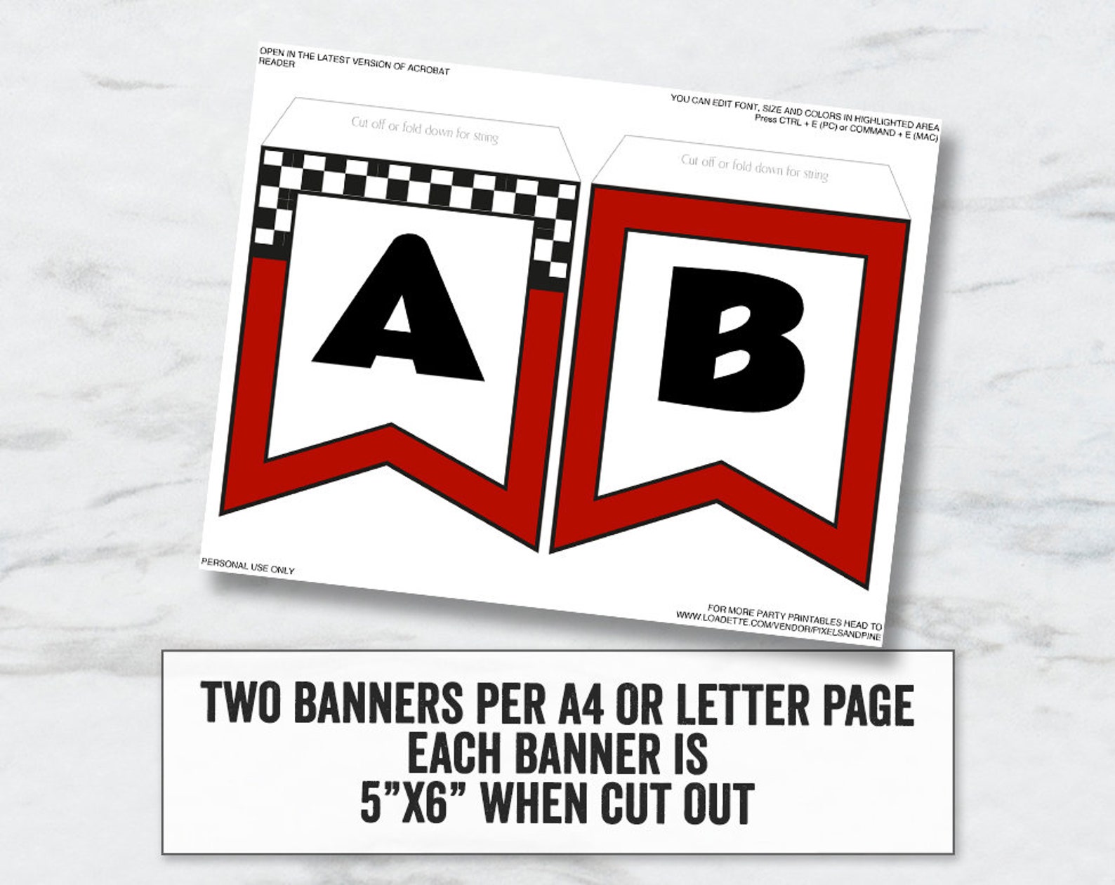 Printable Racing Red Banner, Editable Race Track Party Bunting, Any ...
