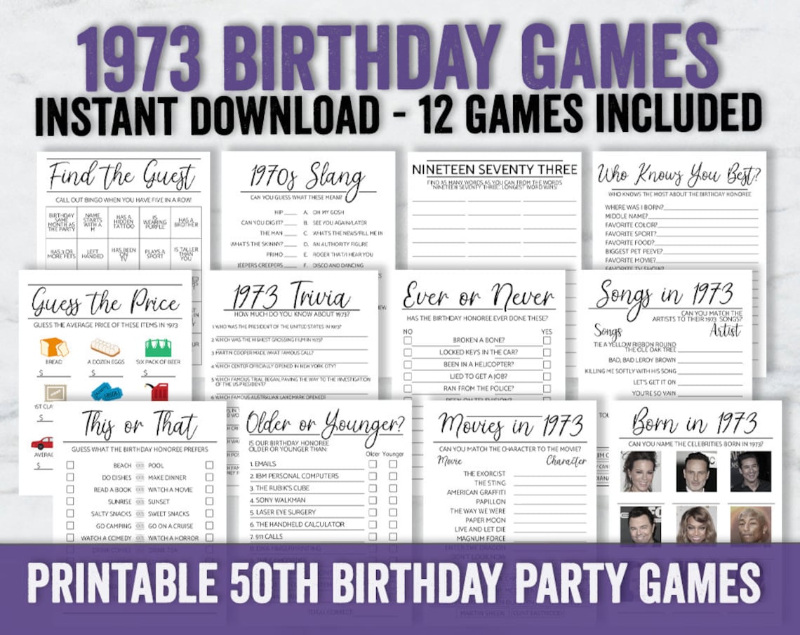 Printable Born in 1973 Birthday Games Printable 50th Birthday - Etsy