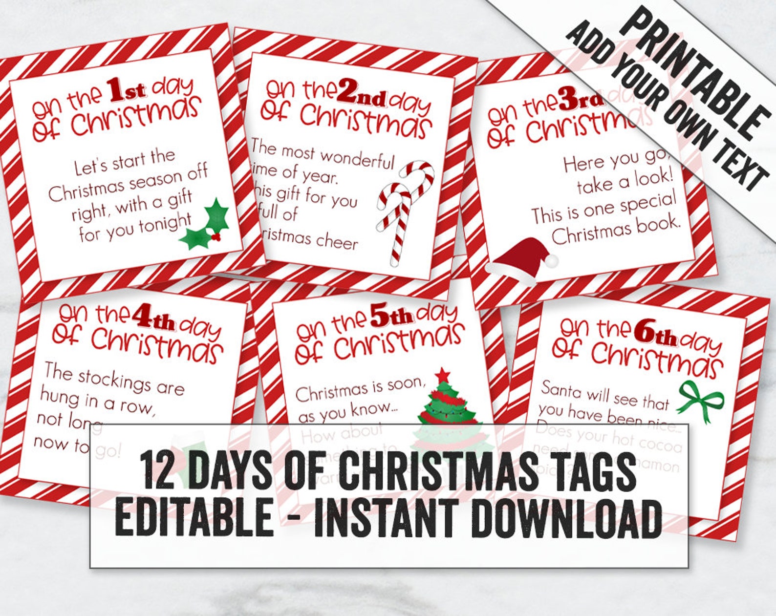 Editable Twelve Days of Christmas Printable Tags Printable - Etsy