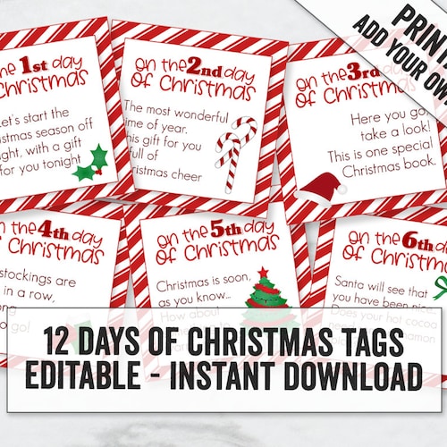 12 Days of Christmas Printable Gift Tags Twelve Days of - Etsy