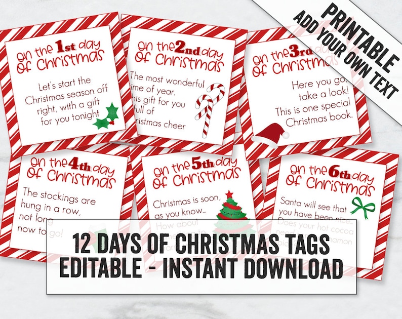 Editable Twelve Days of Christmas Printable Tags Printable - Etsy