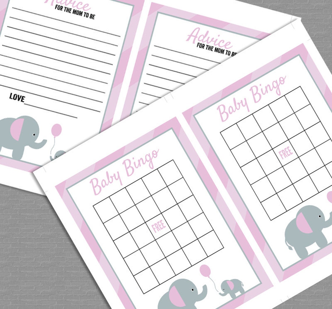 Pink Baby Shower Printable Games Set of 6 Pink Elephant - Etsy