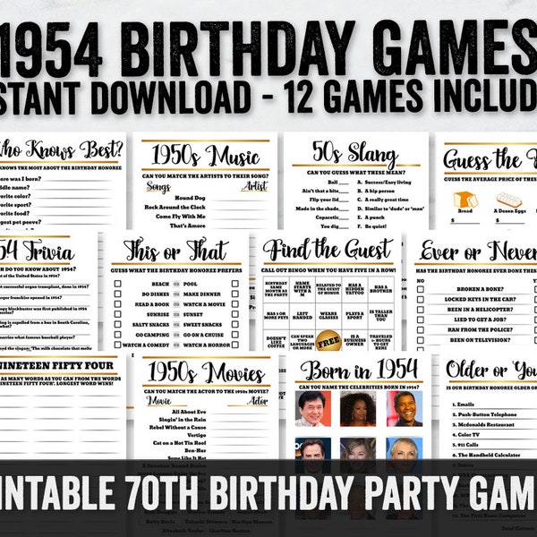70th Birthday Party Games Etsy
