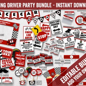 Editable Racing Driver Party Bundle, Printable Race Car Birthday Pack ...