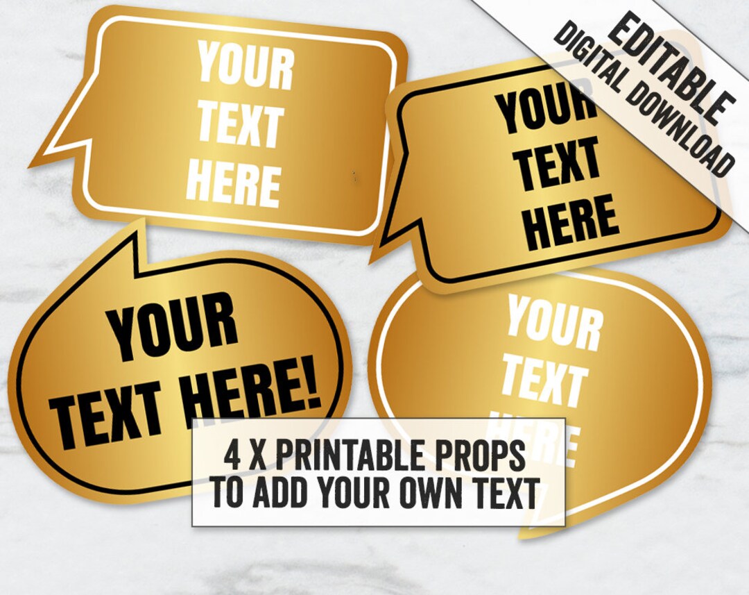 Printable Gold Photo Booth Props to Add Your Own Text, Editable Photo ...