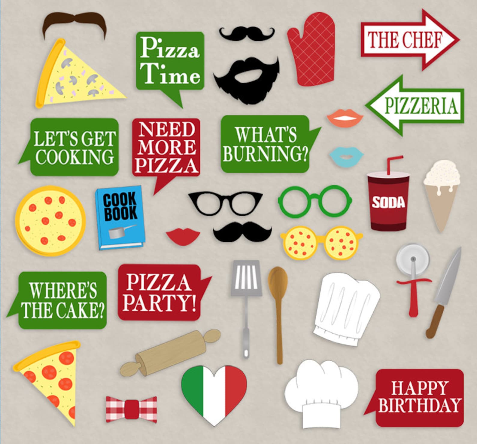 35 Pizza Party Photo Booth Props Pizzeria Themed Party Props - Etsy