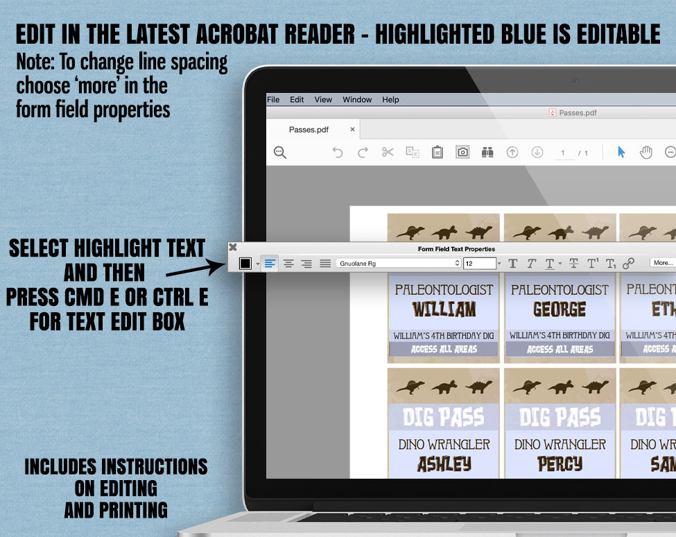 Editable Dinosaur Party Passes Printable Dino Dig Passes | Etsy