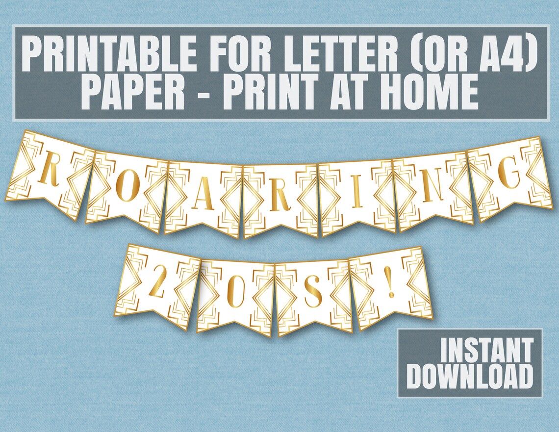 Printable White 1920s Banner, Party Gatsby Theme Printable Decor ...