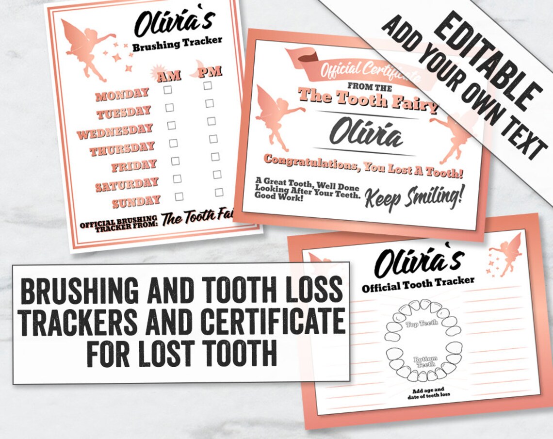 Tooth Fairy Printable Bundle, Rose Gold Girl's Tooth Fairy Letters ...