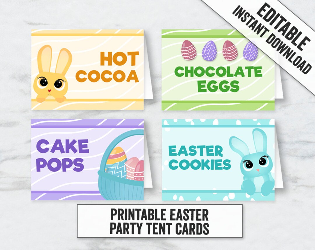 Easter Party Tent Card Printables, Editable Easter Food Party Place ...