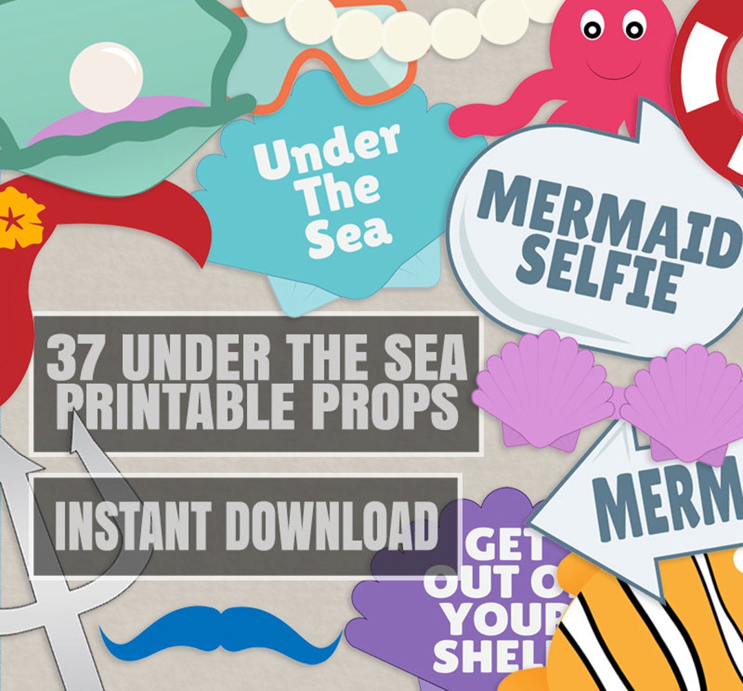 37 Under the Sea Party Props, Diy Mermaid Party Photobooth Props, Under ...
