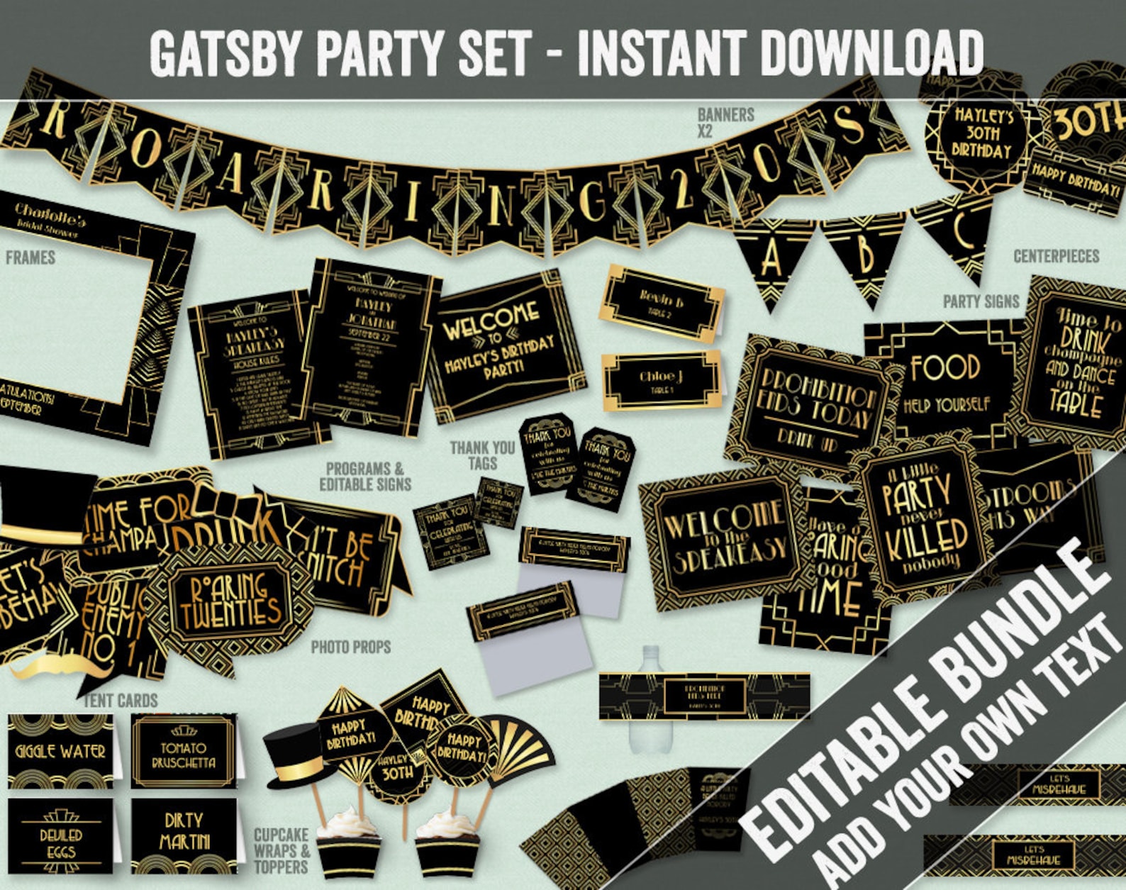 Printable Gatsby Party Bundle Editable 1920s Themed Pack Set - Etsy UK