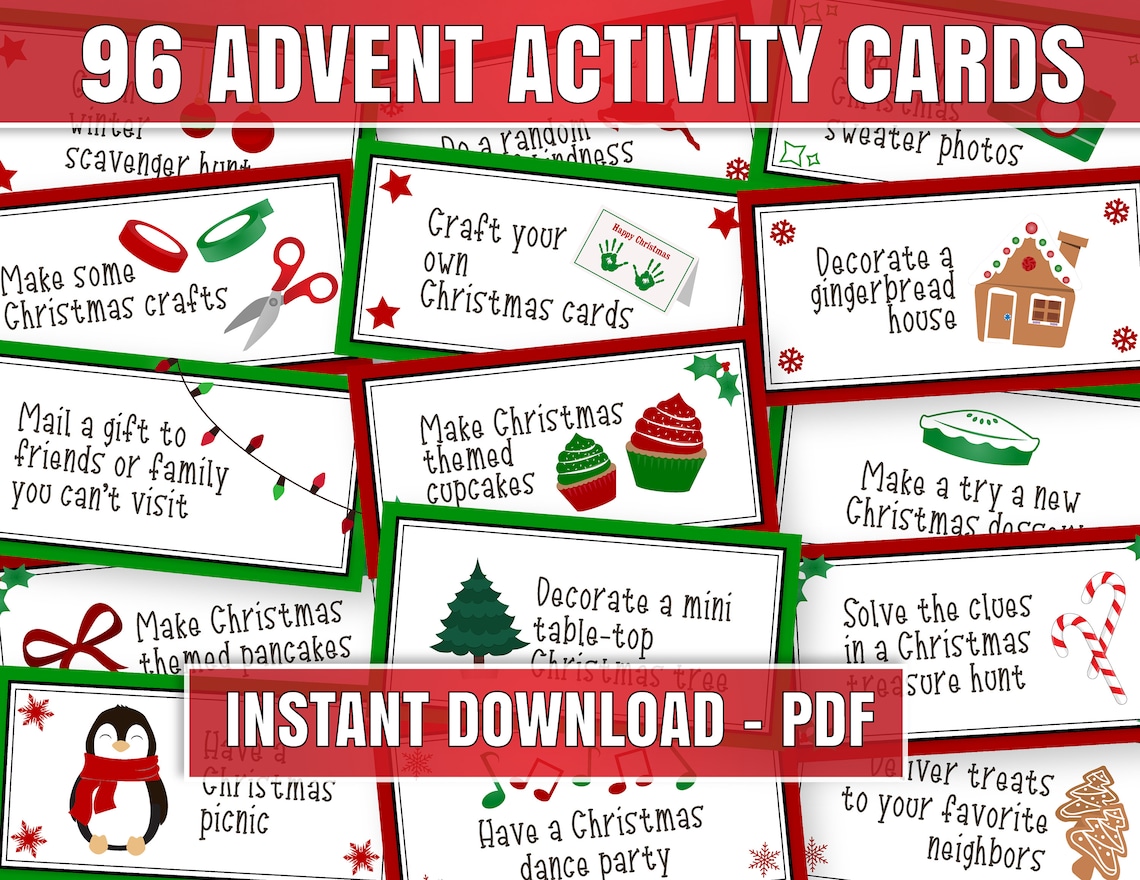 Printable Christmas Advent Cards 96 Christmas Advent Activity - Etsy